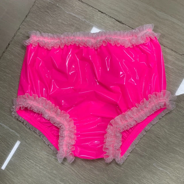 ADULT BABY PINK Glossy Frilly Plastic Pants Size S Small, 25"-29" Waist ...
