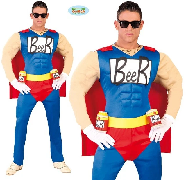 MENS BEER MAN Fancy Dress Costume Beerman Superhero Stag Night Outfit ...