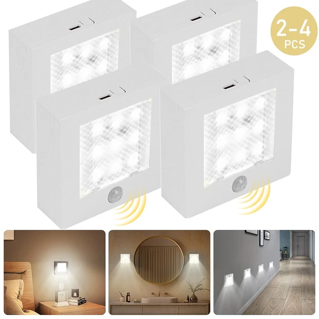 2-4X MOTION SENSOR Lights PIR Wireless Night Light Battery Cabinet ...