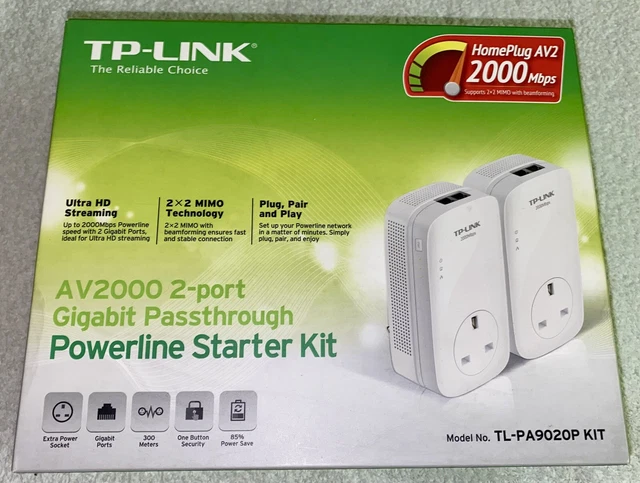 TP-LINK AV2000 2-PORT Gigabit Passthrough Powerline Starter Kit - (TL ...
