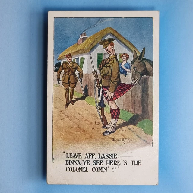 WW1 COMIC POSTCARD 1919 Donald McGill Army Uniform Scot Kilt Donkey ...