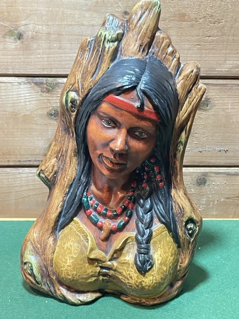 VINTAGE BUST SCULPTURE Native Indian Female Ceramic Hand Painted £12.99 ...