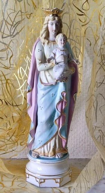 STATUE SAINTE VIERGE MARIE ET ENFANT JESUS EN BISCUIT XIXème ANTIQUE ...