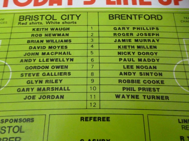 BRISTOL CITY V Brentford Tuesday 28Th April 1987 Division 3 £1.43 ...