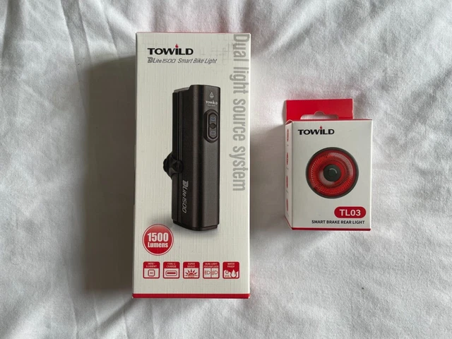 TOWILD DLITE1500 FRONT light and TL03 Smart Rear Bike Light with Brake ...