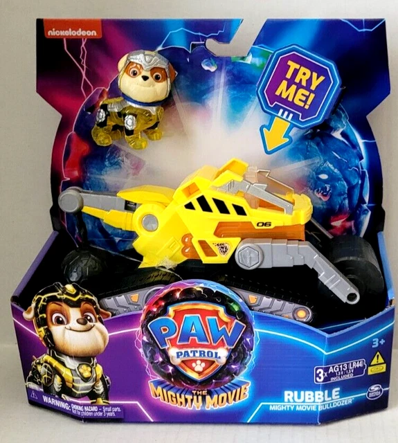PAW PATROL THE Mighty Movie Rubble Bulldozer Lights & Sounds Pup Figure ...