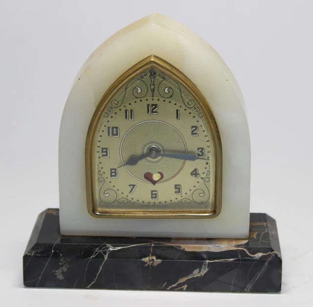 VINTAGE LUX/WATERBURY HEARTBEAT Marble Tombstone Clock (Runs) $43.00 ...