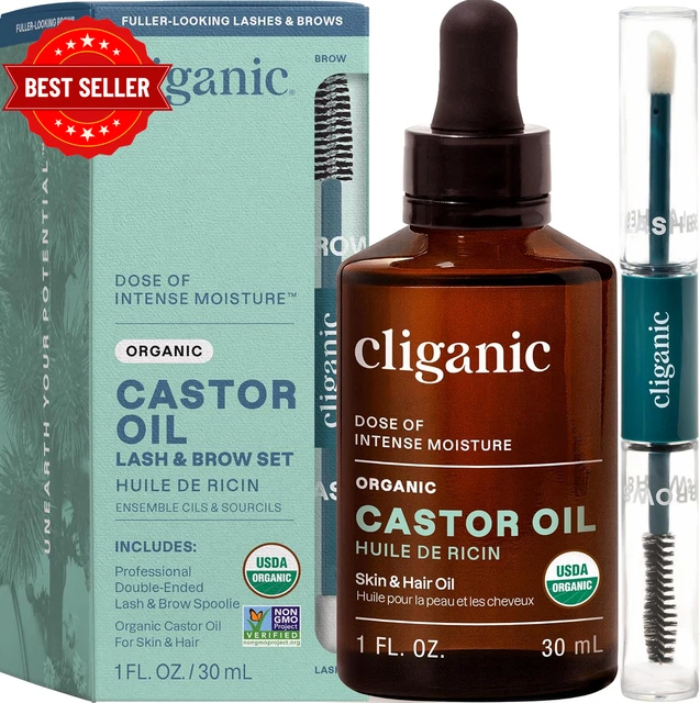 ORGANIC CASTOR OIL, 100% Pure (1Oz Glass Bottle with Eyelash Kit) - for ...
