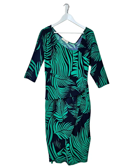 SACHA DRAKE NAVY Blue And Green All Over Fern Print 3/4 Sleeve Dress ...