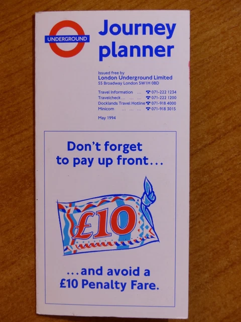 LONDON UNDERGROUND TUBE Map / Journey Planner May 1994 EUR 1,14 ...