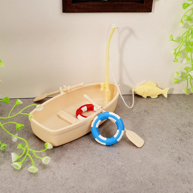 SIMULATED DOLLHOUSE MINI Boat Swimming Circle Fishing Boat Landscape ...