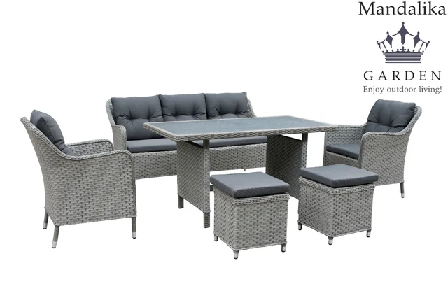 MANDALIKA POLYRATTAN LOUNGE Set Davos Sitzgruppe Gartenmöbel Garnitur Alu grau EUR 999,00 ...