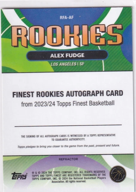 TOPPS FINEST NBA 2024 No. RFA-AF Alex Fudge Novato Auto Refractor EUR 9 ...
