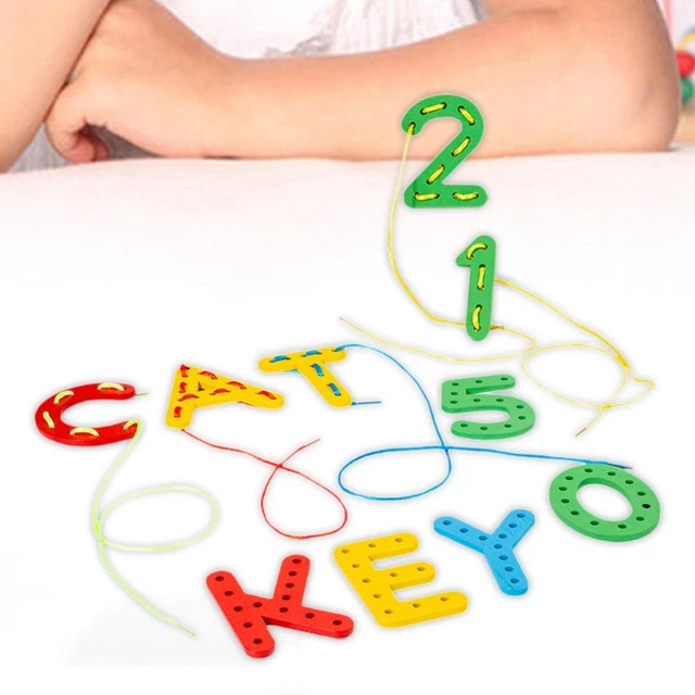 LACING LETTER TOY Teaching Aids Preschool Alphabet Number Threading ...