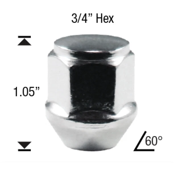 20 SHORT ACORN 1/2-20 Chrome Lug Nuts 1.05" Tall 3/4 Hex Ford Mustang ...