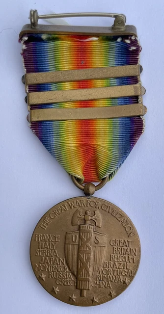 WWI WW1 USA United States Of America Victory Medal 3 Bars Marne ...