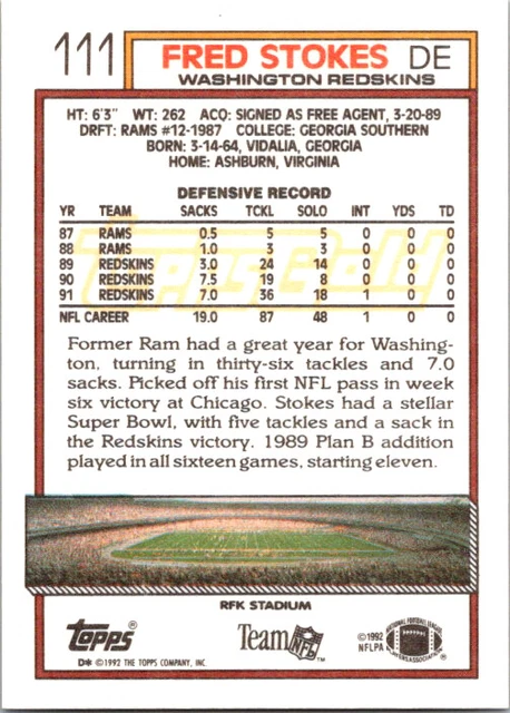CARTE DE FOOTBALL Fred Stokes 1992 Topps #111 EUR 2,52 - PicClick FR