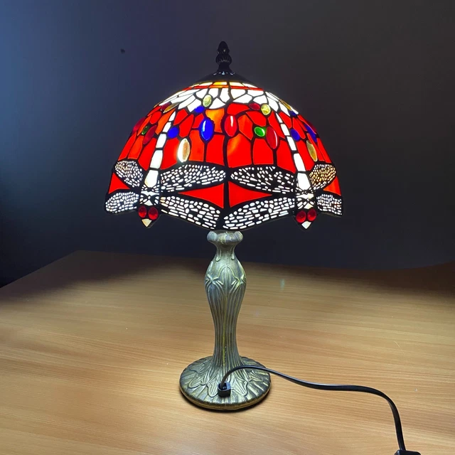 TIFFANY STYLE RED Dragonfly Table Lamp Antique Stained Glass 10 inch ...