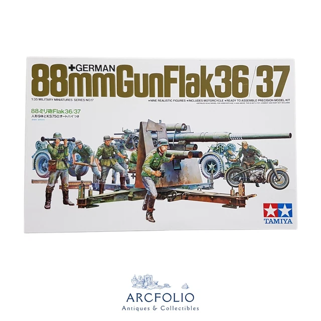 TAMIYA 1:35 SCALE WW2 German 88mm Gun Flak 36/37 Model Kit W Motorcycle ...