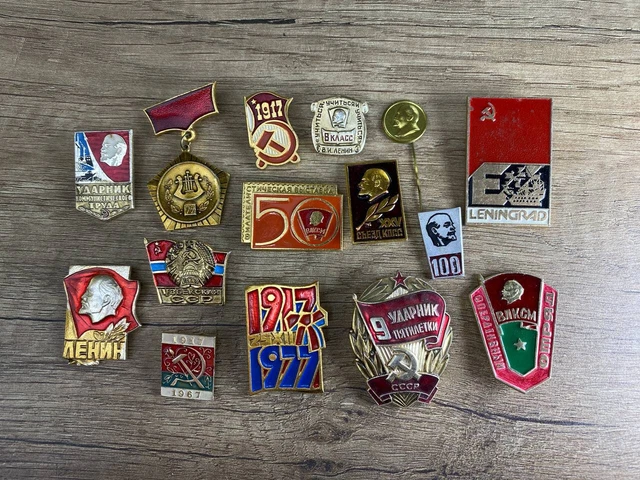 SOVIET RUSSIAN LENIN BADGE COMMUNIST RED STAR PIN MEDAL set of 15 £30. ...