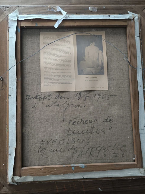 JOLI TABLEAU ANCIEN Pecheur De Truite! Signé Et Daté 65 ! Ove Olson ...