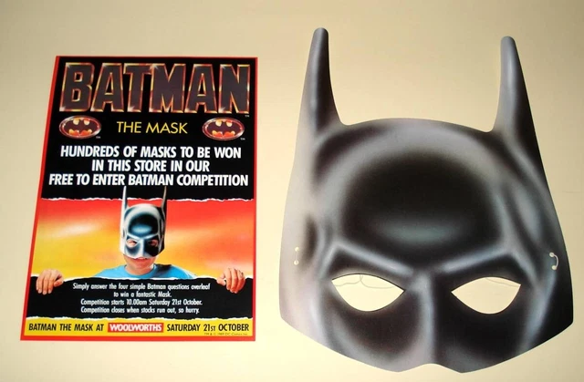 BATMAN 1989 MOVIE Rare WOOLWORTHS Competition FLYER & MASK / Unused £4. ...