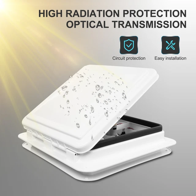 ROOF VENT FAN Camper Van Motorhome White RV Caravan Skylight Vent 14x14 ...