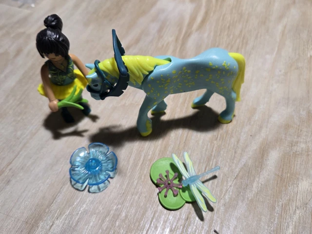 PLAYMOBIL 9137 CHEVAL de fée-bleu vert-étable-animal-forêt magique ...