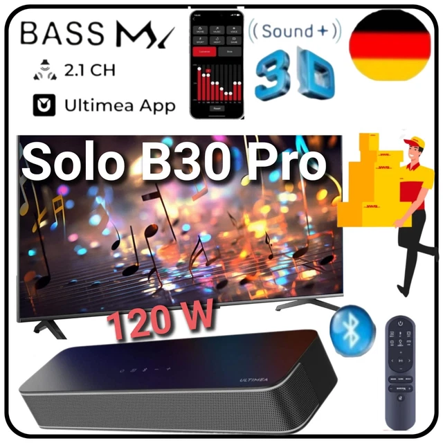 ULTIMEA SOLO B30 Pro 2.1 Kanale Soundbar, Lautsprecher, 120 Watt, Bluetooth 5.3 EUR 49,99 ...
