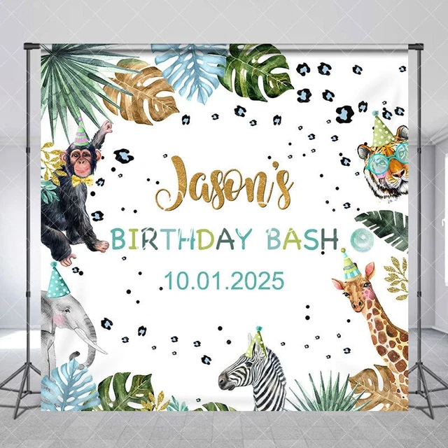 ANIMALS CELEBRATION LEAVES Custom Birthday Backdrop $35.97 - PicClick AU