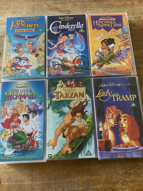 BUNDLE OF 6 Disney VHS Videos Tarzan Hunchback Rescuers Little Mermaid ...