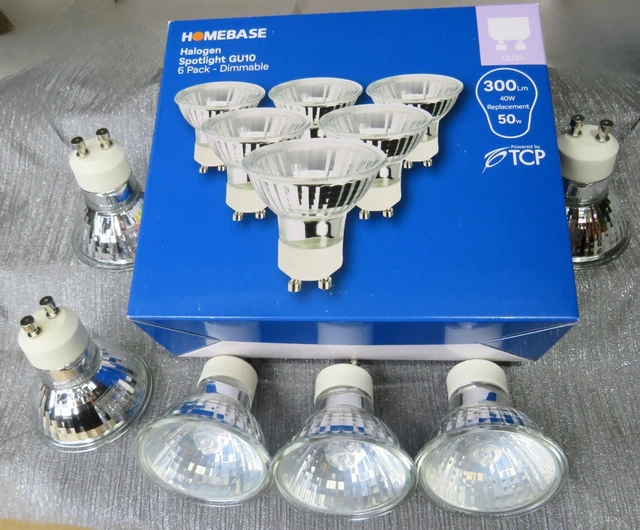 HALOGEN SPOTLIGHT BULBS GU10 6 Pack Dimmable 300 lumens warm white £6. ...