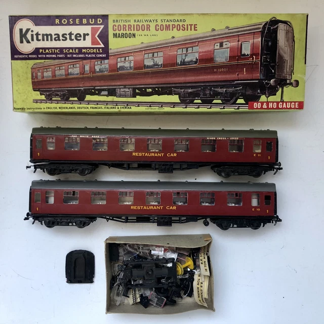 2X VINTAGE ROSEBUD Kitmaster HO/OO British Rail Carriages with Box of ...