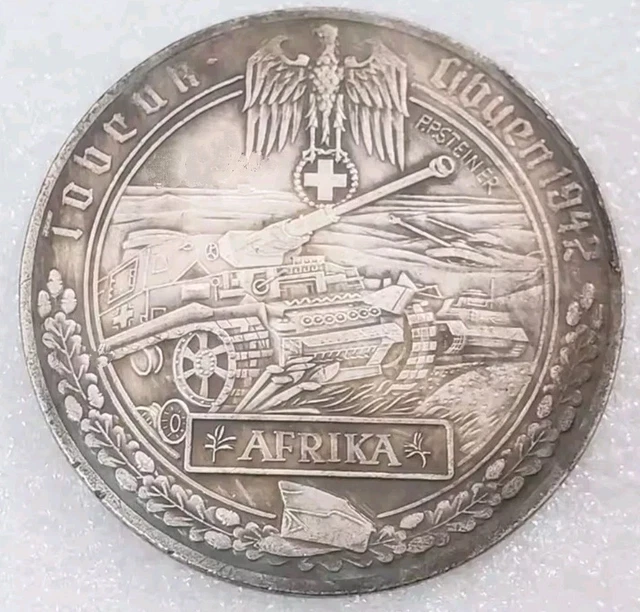 WW2 GERMAN AFRIKA Korps Panzer Tank METAL Medal Coin Collectable World ...