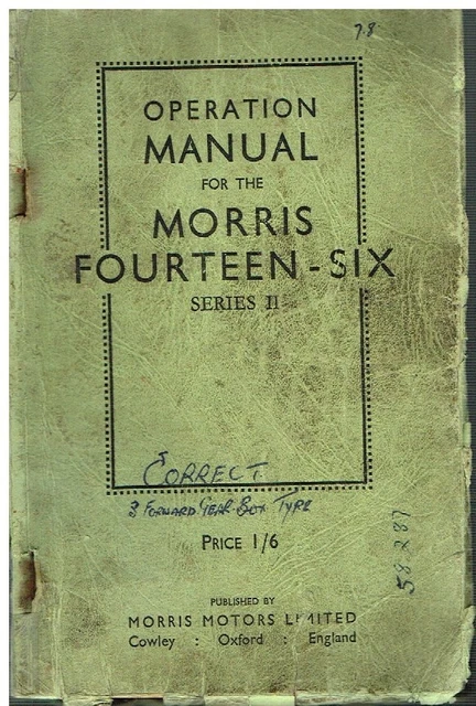 MORRIS FOURTEEN-SIX SERIES Ii Original 1936 Instruction & Maintenance ...
