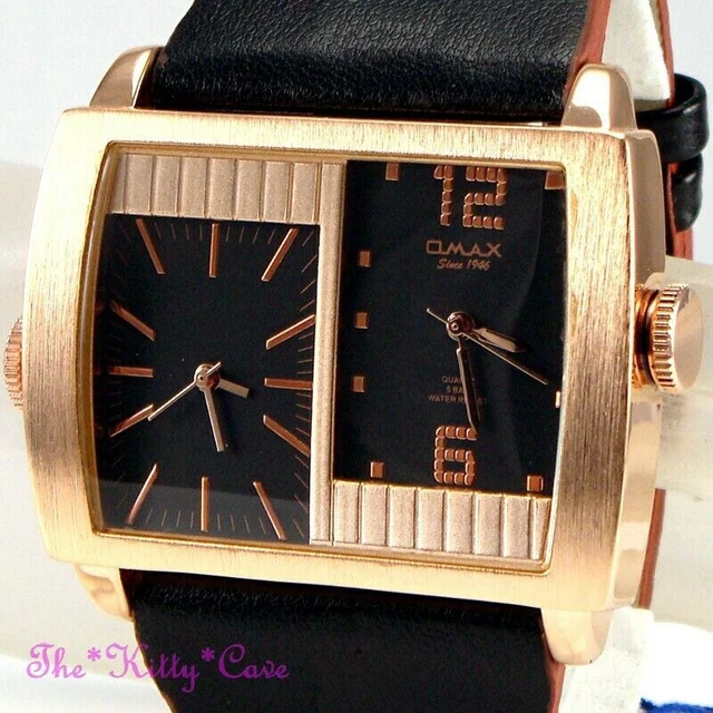 OMAX 5 ATM Seiko Movt, Double Stroke 2-Black Dial & Rose Gold Steel ...