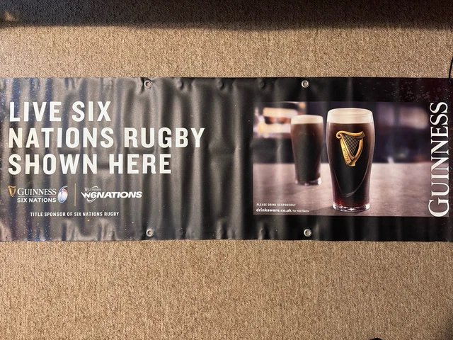 GUINNESS ADVERTISING SIX NATIONS ST PATRICKS DAY BANNER W EYELETS 150cm ...