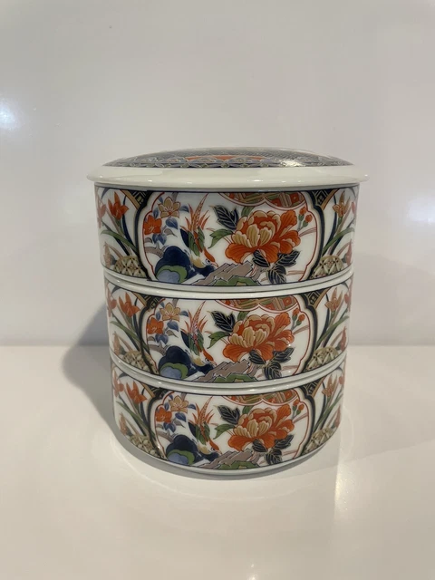 VINTAGE JAPANESE PORCELAIN Bento Lunch Box Stacking 3 Tier Jubako Bowls ...