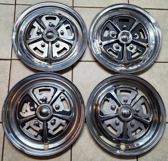 RARE SET OF 4 Vintage OEM Triumph TR250 TR6 15" Rostyle Mag Hubcaps ...