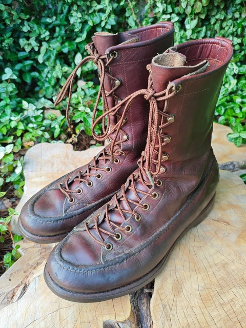 RUSSELL MOCCASIN TLC Toe-Lace Hunter Boots 10 D Brown Single Vamp Bird ...