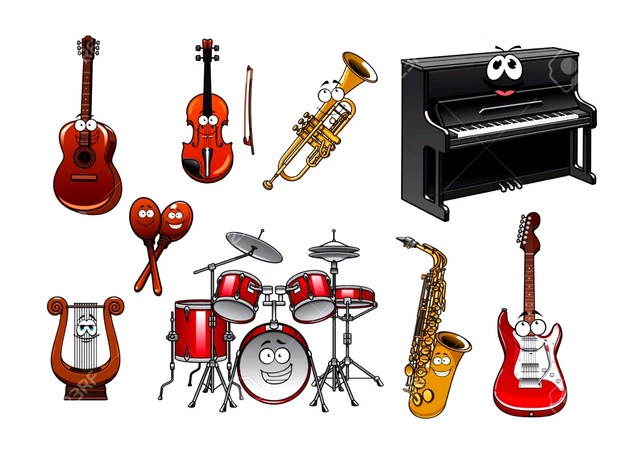 MUSICAL INSTRUMENTS WITH Eyes Cake Topper A4 Edible Iced/ Icing £5.50 ...