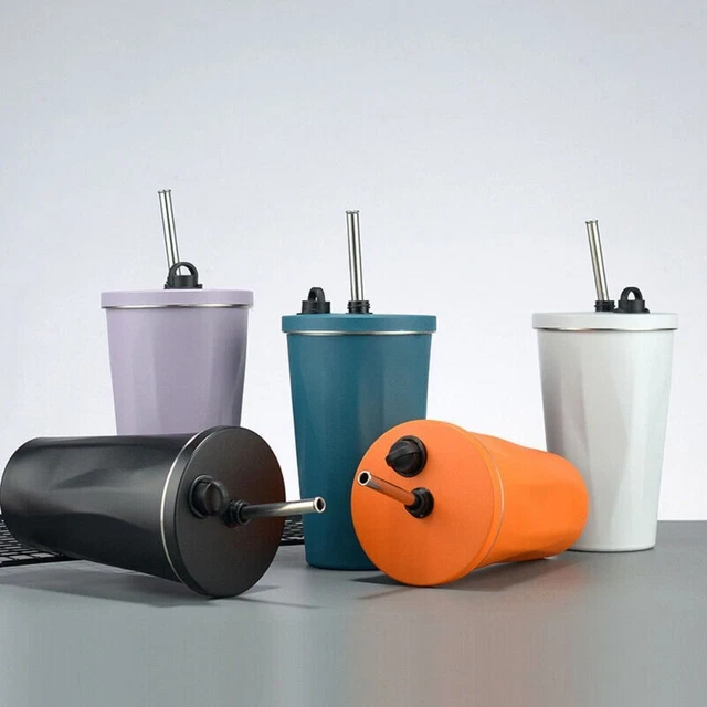 DOUBLE WALL INSULATED Stainless Steel Thermal Mug With Lid Straw Ice ...