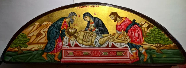THE LAMENTATION.GREEK ORTHODOX portable hand-painted byzantine icons £ ...