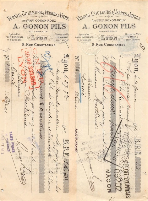 LETTRE DE CHANGE 1904 Vernis Gonon Roux A Lyon - M.marthoux A Carcie ...