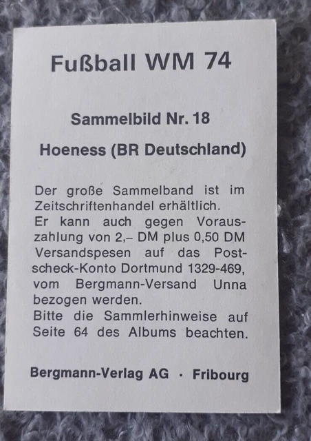 FUSSBALL WM 74 - HOENESS Deutschland Nr. 18 - UNGEKLEBT - Bergmann ...