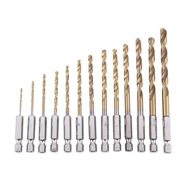 13PC HSS TITANIUM Coated Drill Bit Set With 1/4inch Hex Shank H4R37917 ...