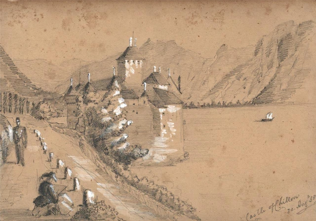 CASTELLO DI CHILLON Svizzera - Disegno a matita - 1858 - XIX secolo ...
