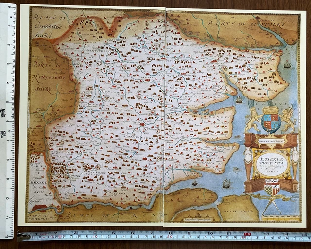 OLD TUDOR SAXTON 1500's Map Essex, England 1576 Antique Reprint Vintage ...
