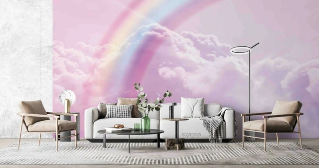 3D PINK CLOUDS Rainbow Wallpaper Wall Mural Removable Self-adhesive 794 ...