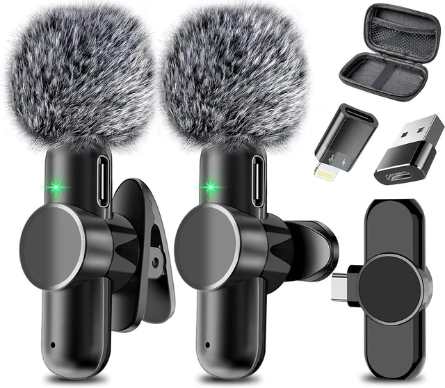 WIRELESS MICROPHONE FOR USB C Android iPhone, Lavalier Dual Clip on ...